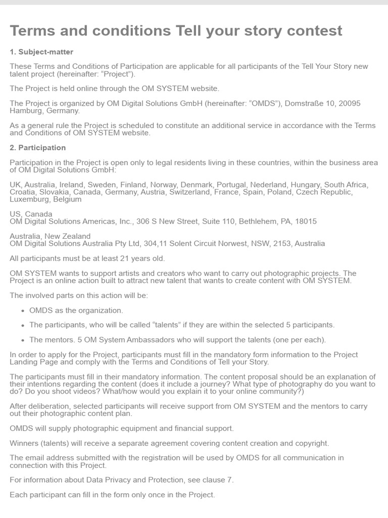 Olympus Tell Your Story Terms | PDF | Privacy | Photograph