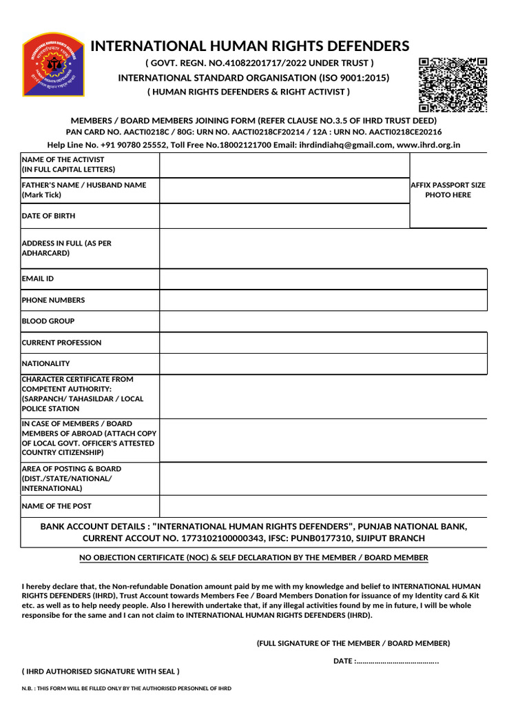 Human Rights Defenders Membership Form | PDF | Finance & Money ...