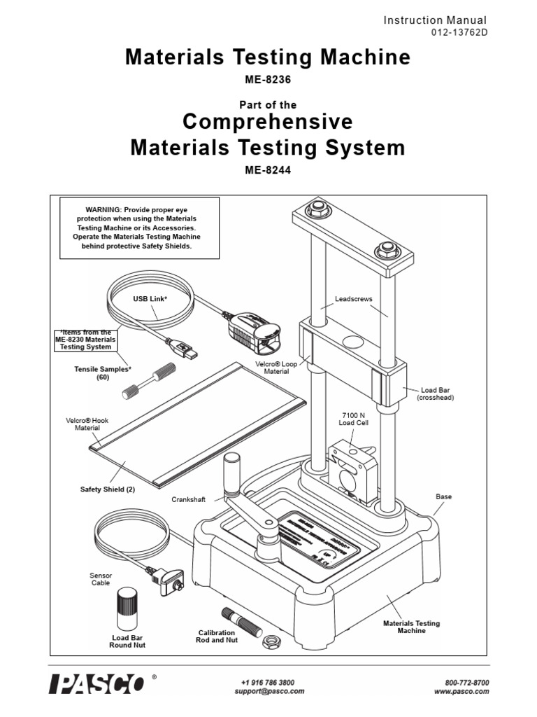 Pasco Specialty MFG Materials Testing Machine Me 8236 Manual de Usuario ...
