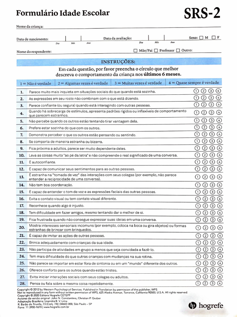 SRS-2 | PDF | Comportamento | Psicologia