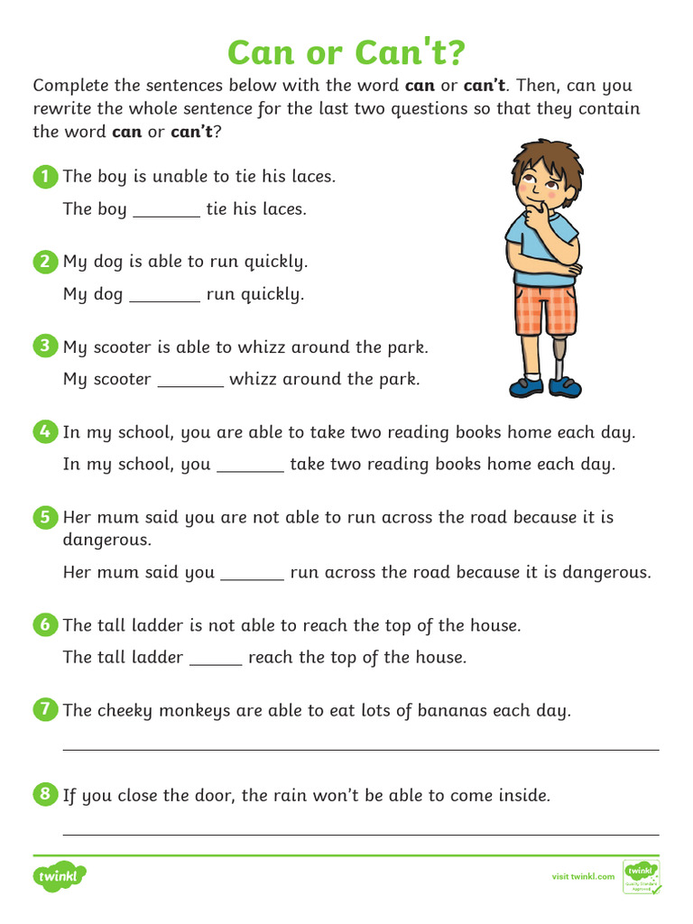 T e 1671716971 Can or Cant Sentence Writing Activity - Ver - 1 | PDF
