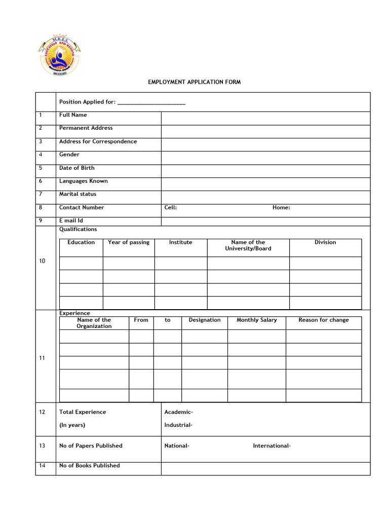 Academic Job Application Form | PDF