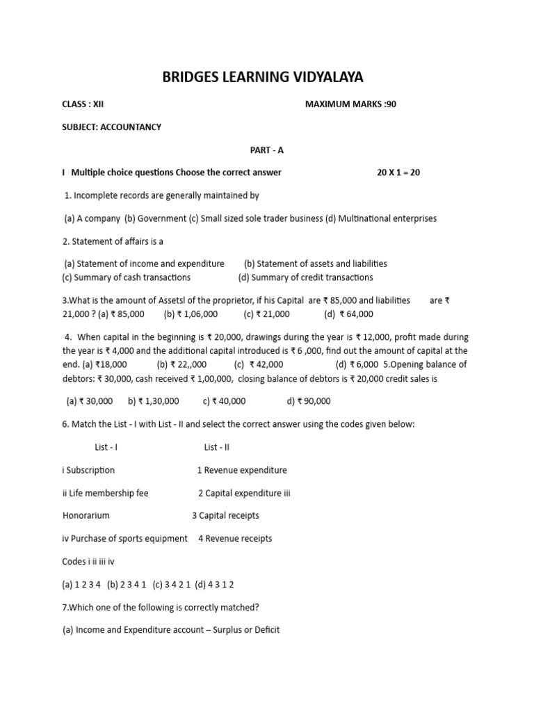 12TH Acc QP | Download Free PDF | Debits And Credits | Expense