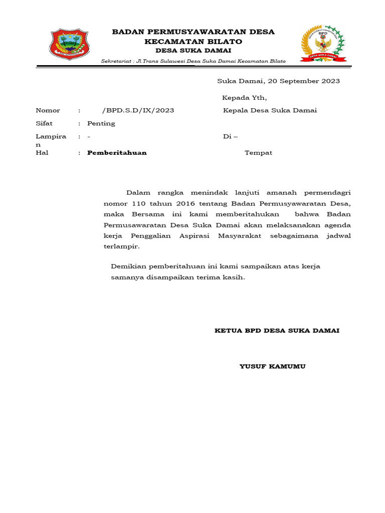 Pemberitahuan Pelaksanaan Program | PDF