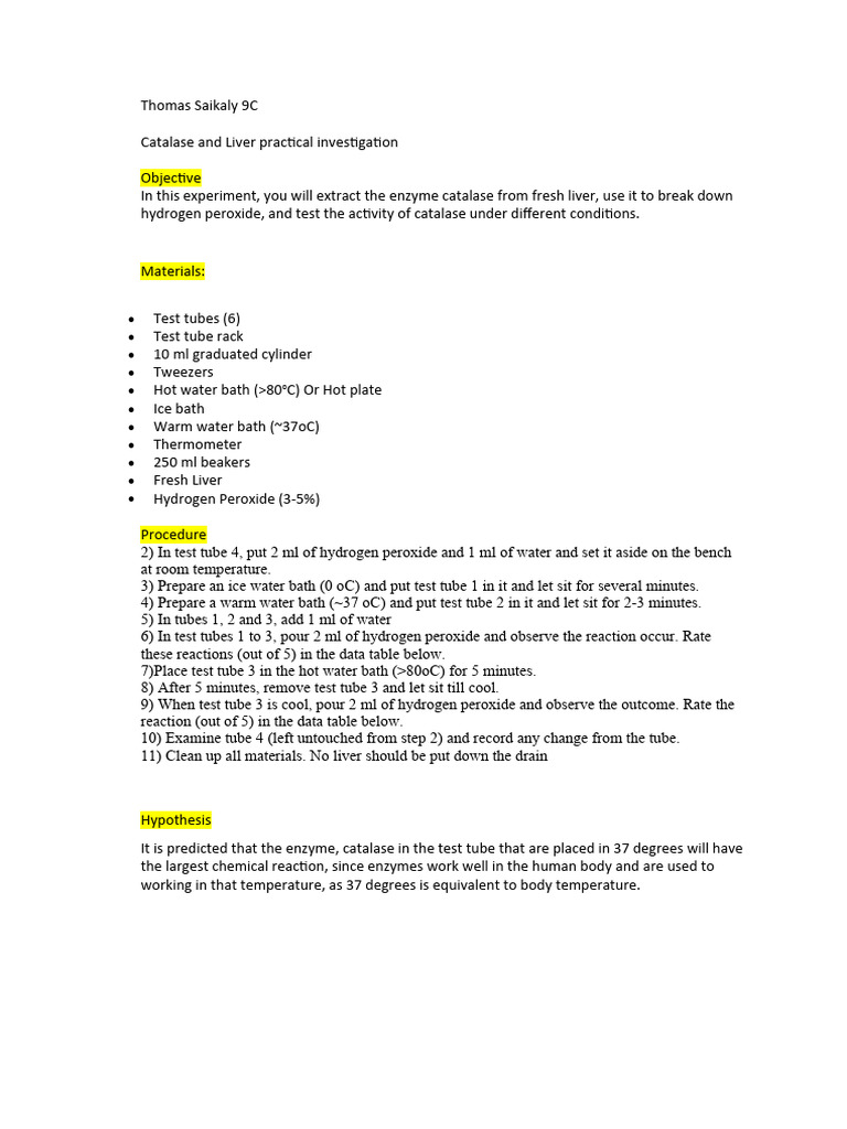 Prac Report | PDF | Catalase | Chemical Reactions