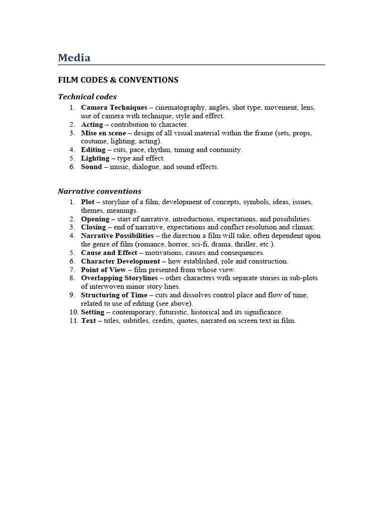 Film Codes & Conventions | PDF
