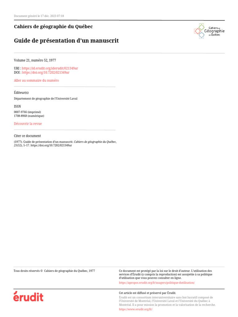Guide de présentation de manuscrit | PDF | Québec | Canada
