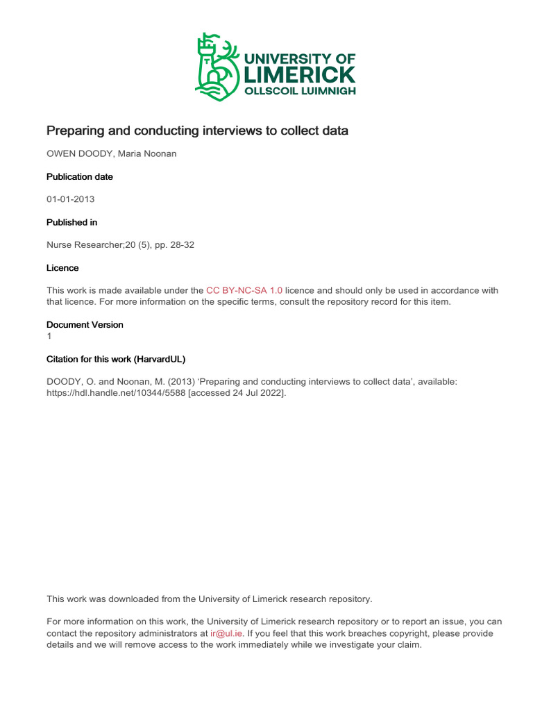 Preparing and Conducting Interviews to Collect Data | PDF