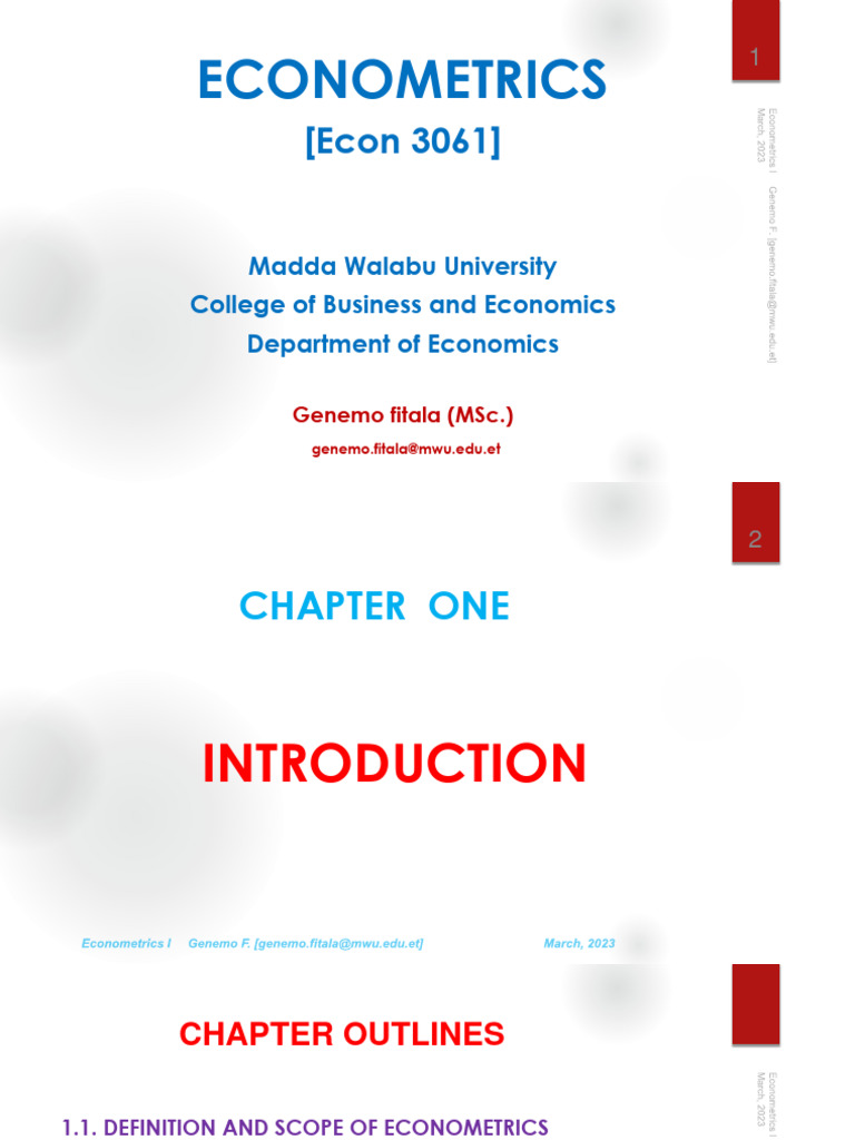 Ch 1 Econometrics Pdf Econometrics Level Of Measurement