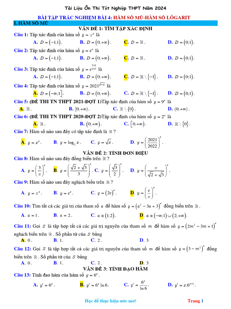 Trac Nghiem HS Mu Va Logarit Theo Tung Dang | PDF