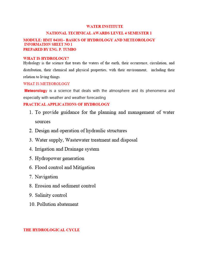 Notes On Basics of Hydrology and Meteorology-1 | PDF | Aquifer ...
