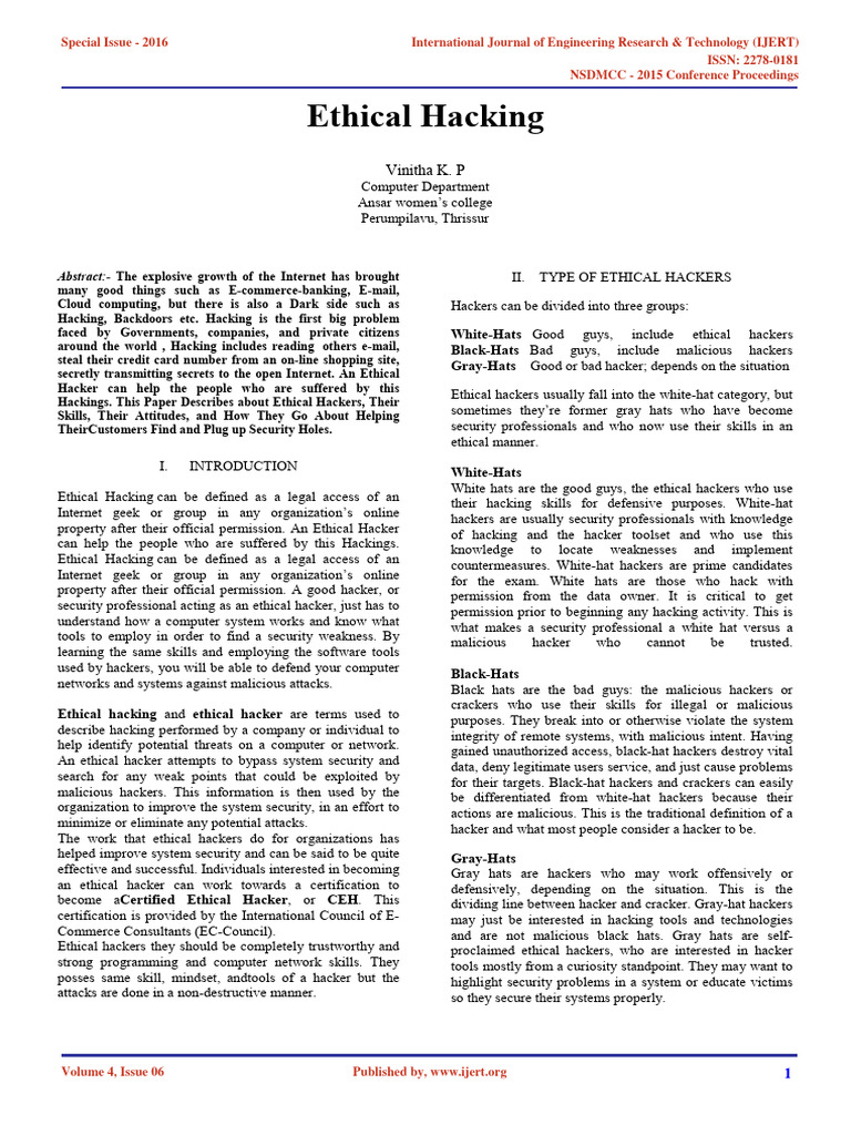 Ethical Hacking IJERTCONV4IS06008 | PDF | Security Hacker | White Hat (Computer Security)