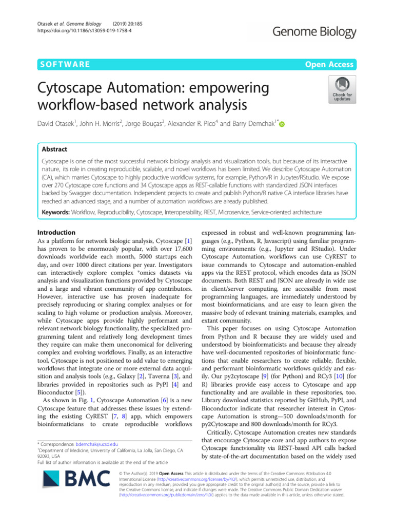 Cytoscape Automation: Empowering Workflow-Based Network Analysis | Download Free PDF | Scripting ...