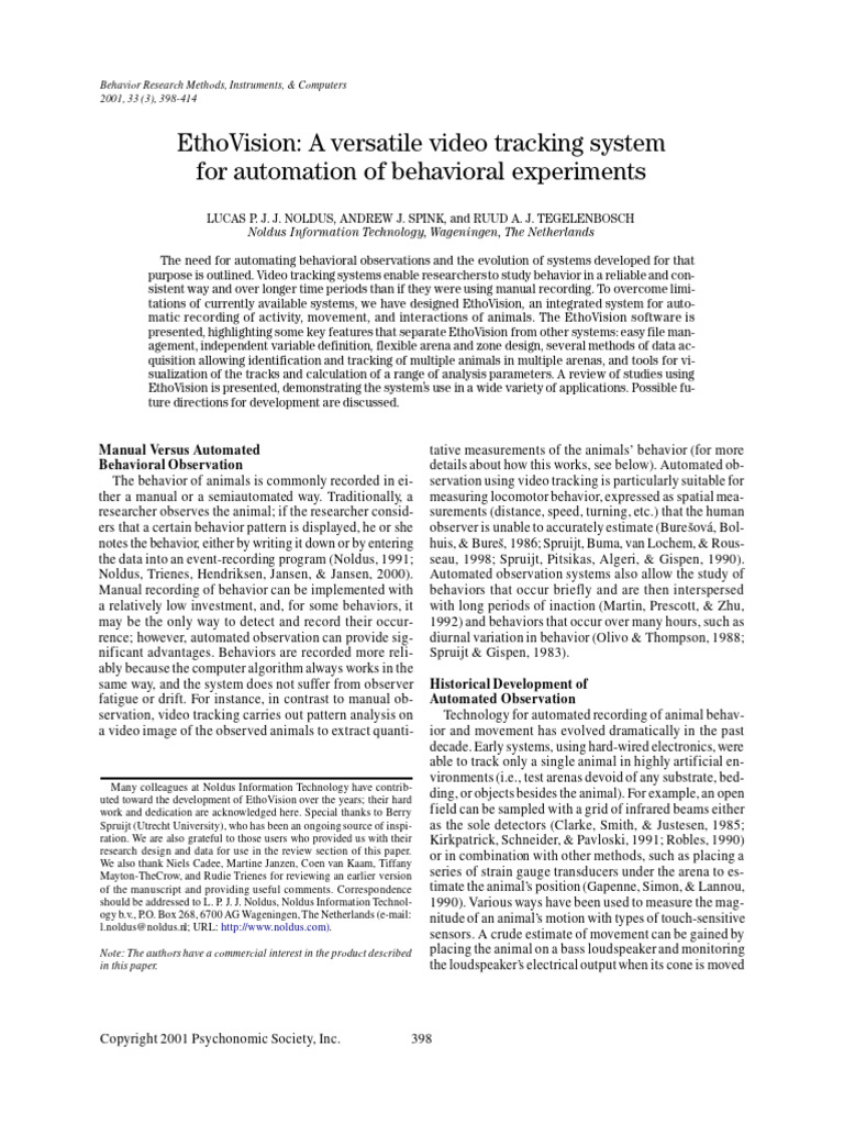 Ethovision: A Versatile Video Tracking System For Automation of ...