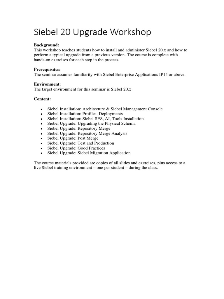 Siebel Upgrade Workshop | PDF Siebel Upgrade Workshop | PDF