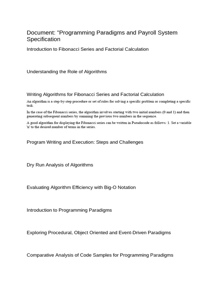 Document Programming Paradigms and Payroll System Specification | PDF | Teaching Methods & Materials