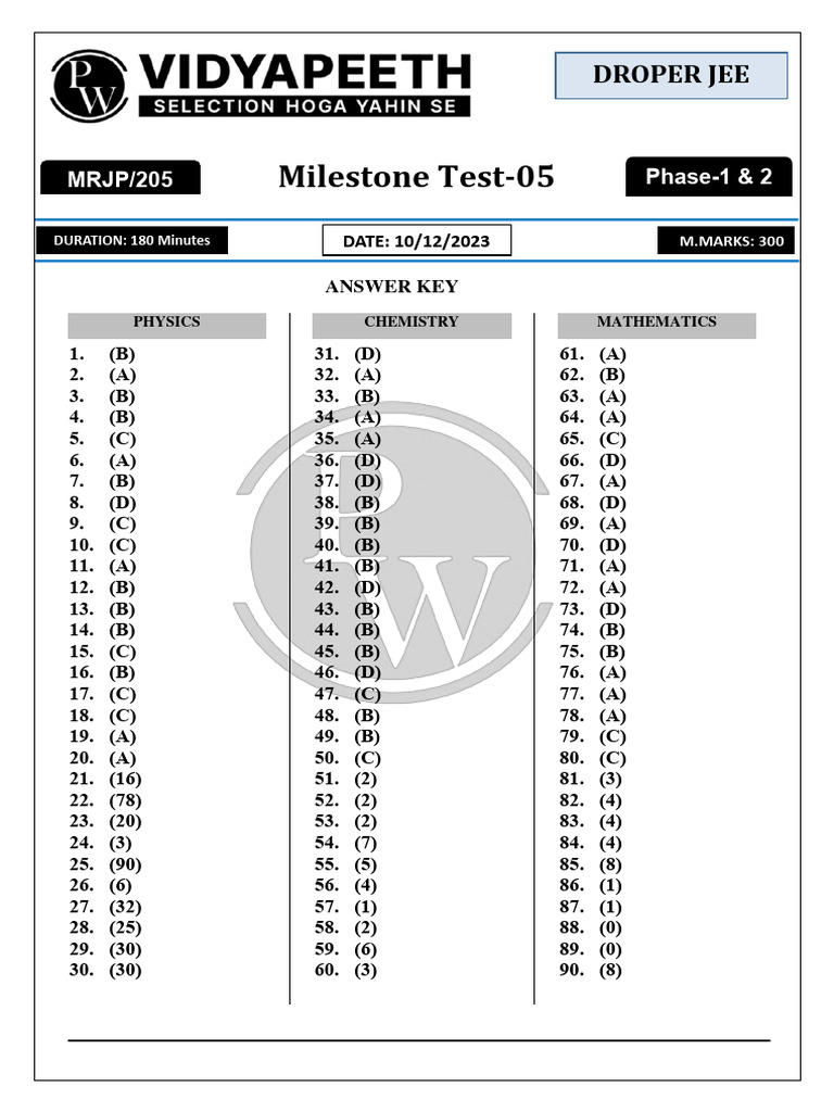 Milestone Test - 05 - Answer Key | PDF | Ketone | Amine