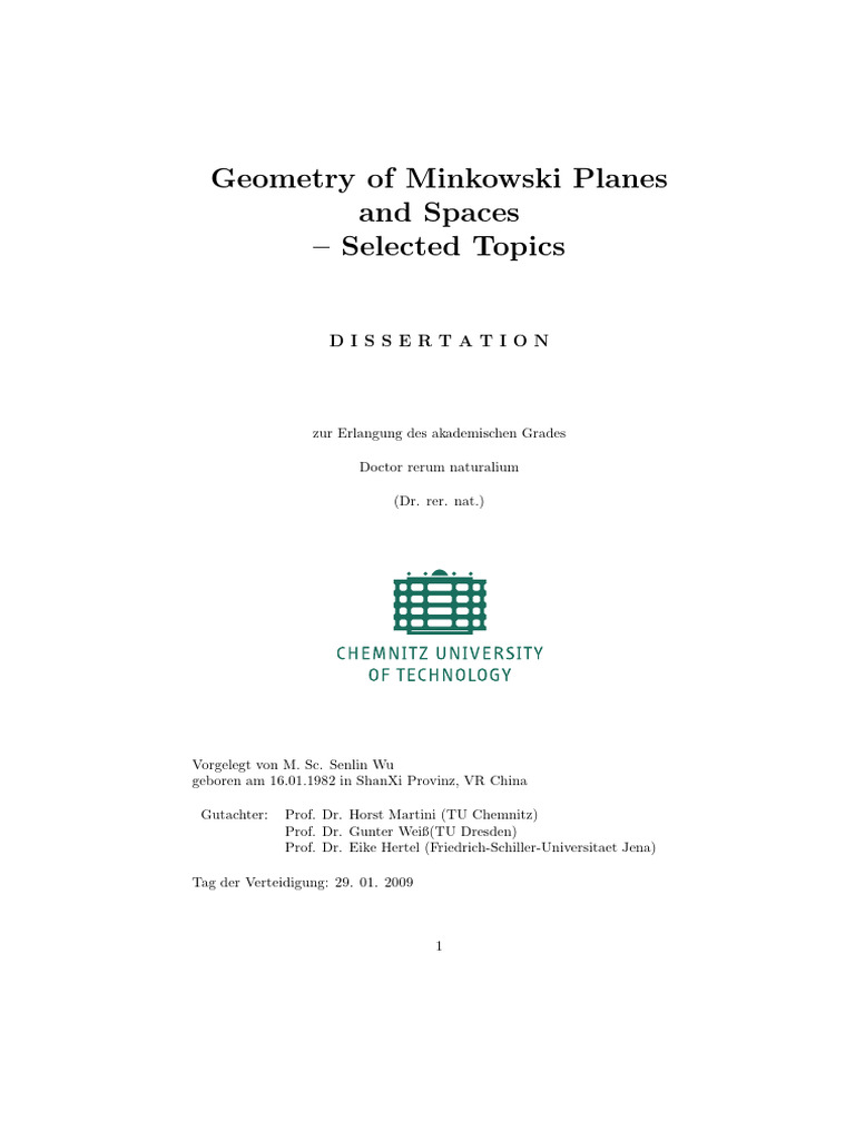Geometry of Minkowski Planes and Spaces - Selected Topics: Dissertation | PDF | Euclidean Space ...