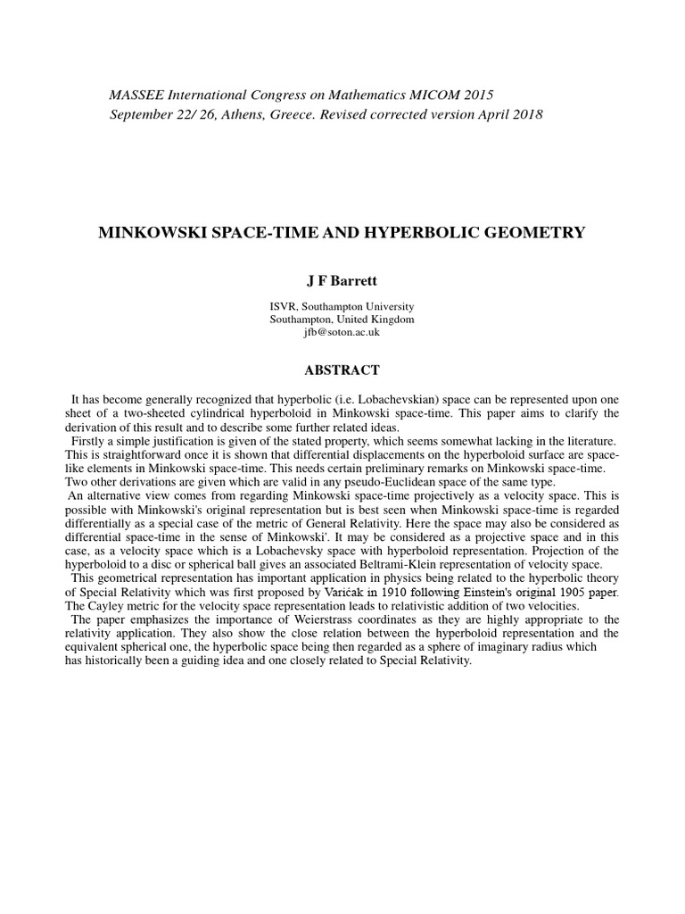 J F Barrett MICOM 2015 2018 Revision | PDF | Coordinate System | Hyperbolic Geometry