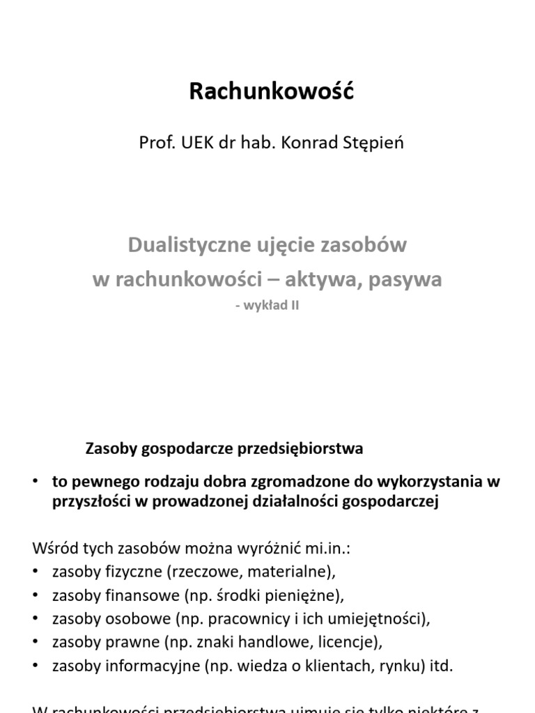 Wykład 2. Podstawy Rachunkowości - Dualizm | PDF