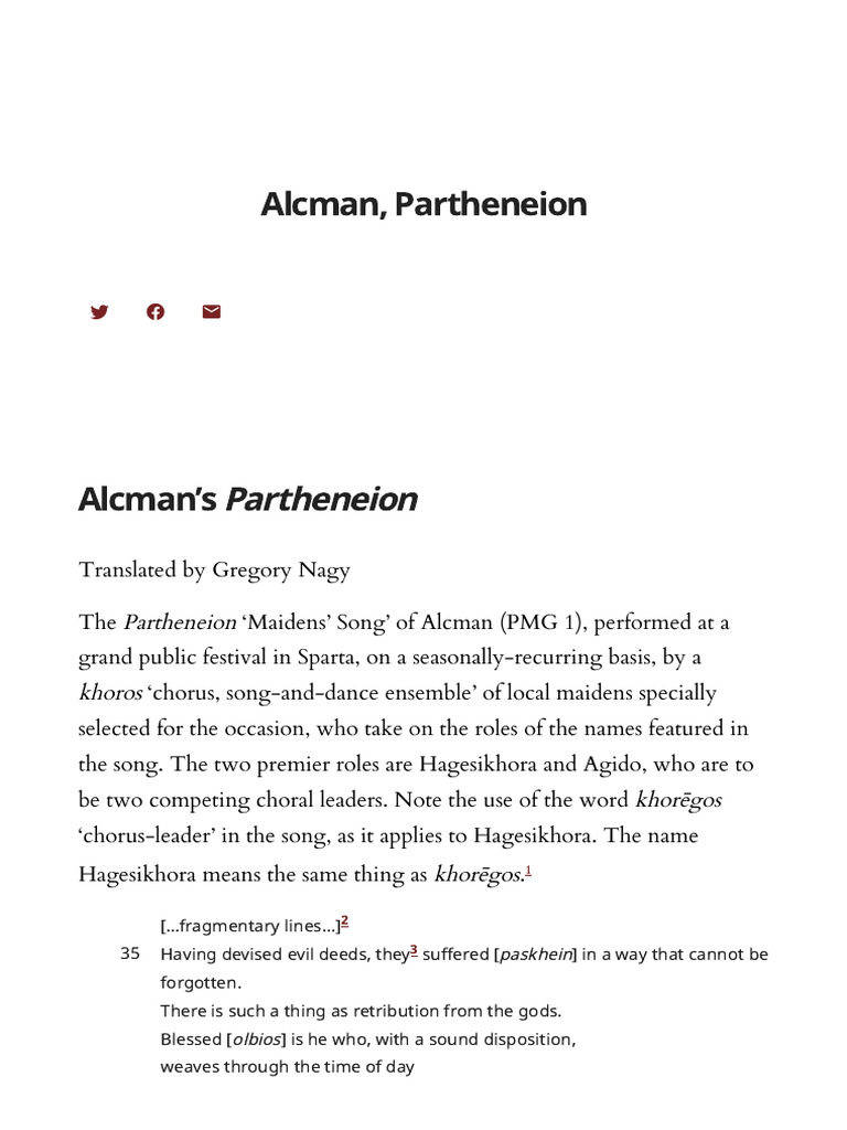 Alcman's Partheneion Translation | PDF