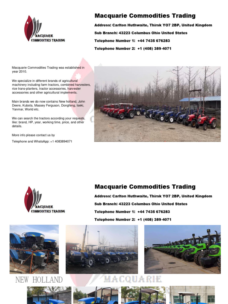 Tractor Catalog Macquaries Commodities Trading | PDF | Tractor ...