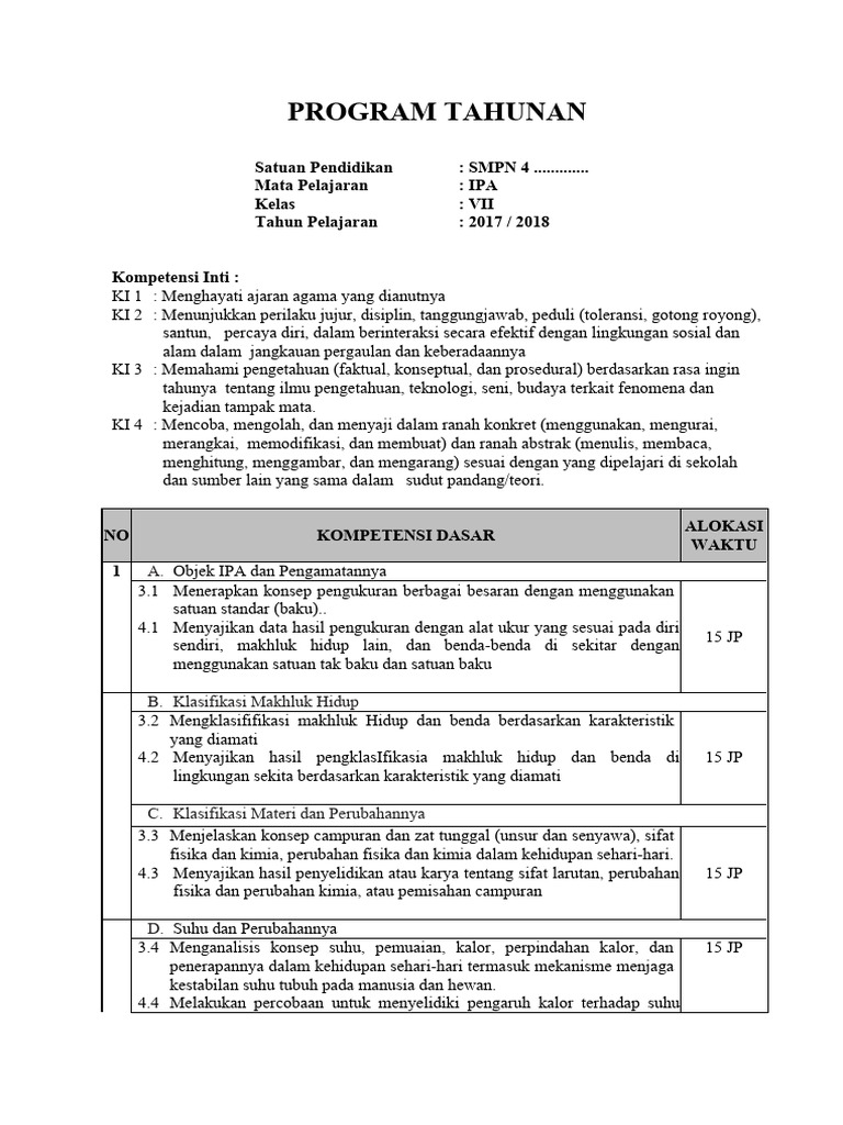 Prota Kls 7 2017-2018 | PDF