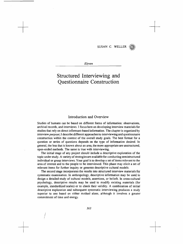 Weller Structured Interviewing and Questionnaire Construction ...