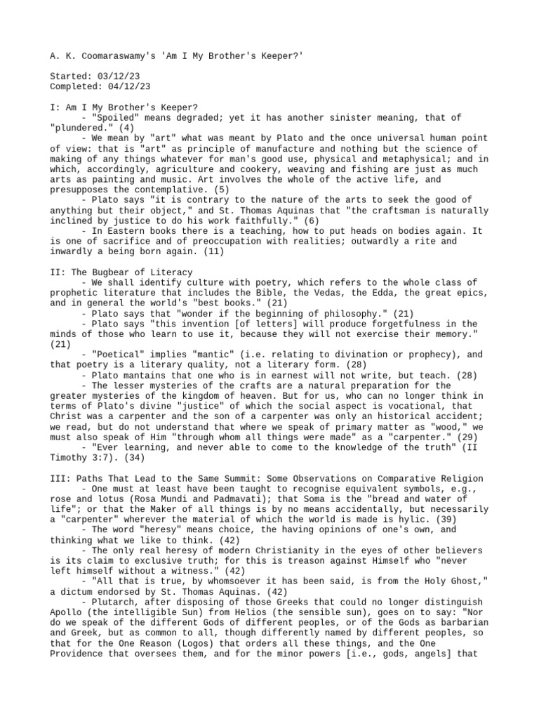 Am I My Brothers Keeper Notes | PDF | Soul | Ātman (Hinduism)