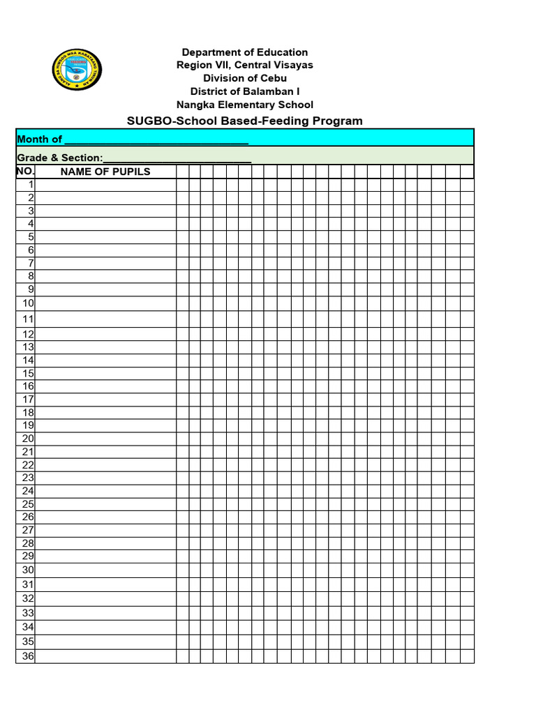 Attendance Sugbo SBFP Sy. 2023 2024 | PDF