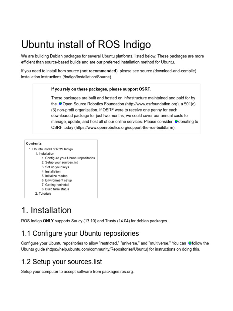 Indigo - Installation - Ubuntu - ROS Wiki | PDF | Information Technology | Free Content