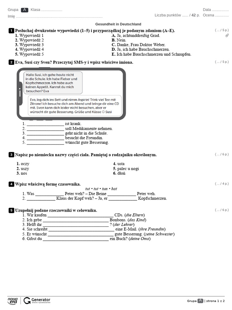 Gesundheit in Deutschland Test (Z Widoczną Punktacją) | PDF