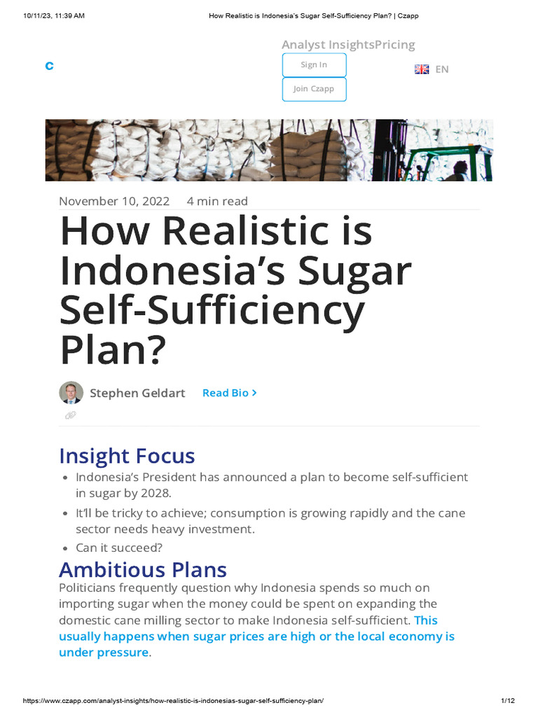 How Realistic Is Indonesia's Sugar Self-Sufficiency Plan - Czapp | PDF | Sugarcane | Sugar