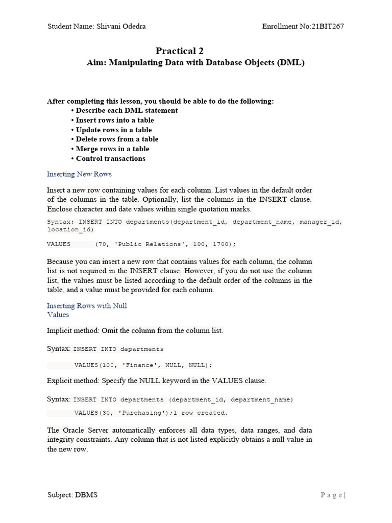 Practical 2 | PDF | Table (Database) | Computing