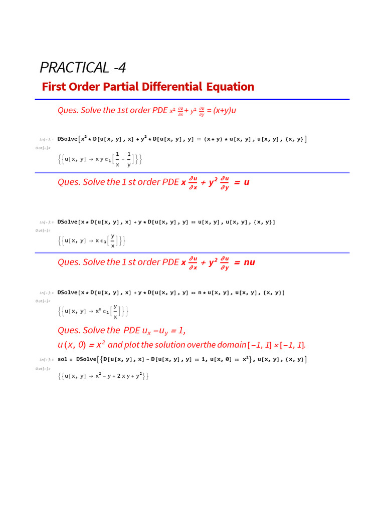 Practical - 4: First Order Partial Differential Equation | PDF | Partial Differential Equation ...