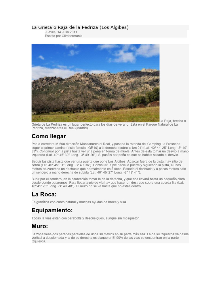 Croquis La Grieta o Raja de La Pedriza | PDF
