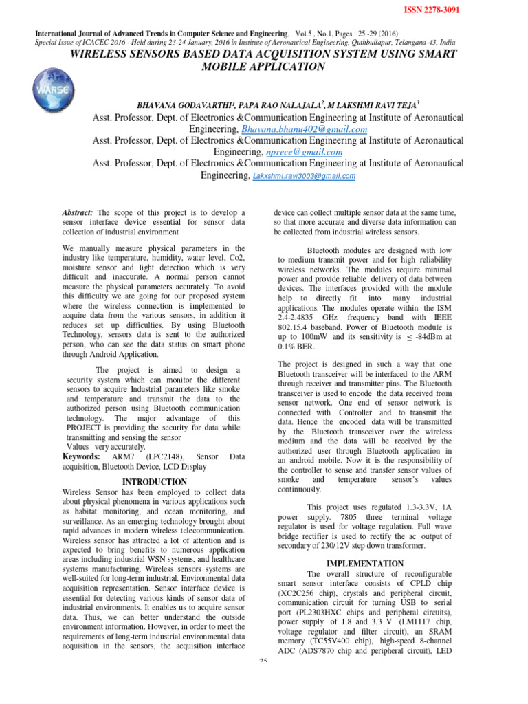 Wireless Sensor Data Acquisition System | PDF | Bluetooth | Wireless ...