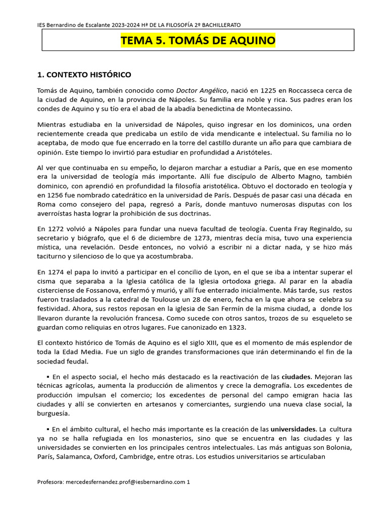 Tema 5. Tomas de Aquino | PDF | Tomás de Aquino | Aristóteles