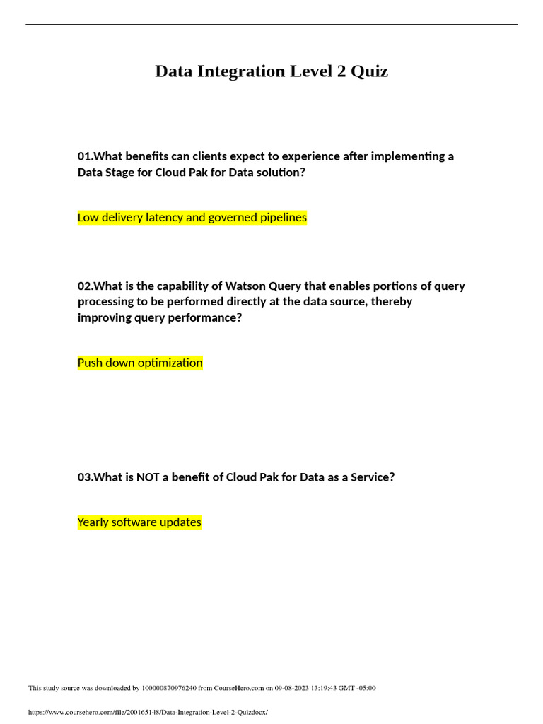 Data Integration Level 2 Quiz | Download Free PDF | Information Science | Computer Engineering