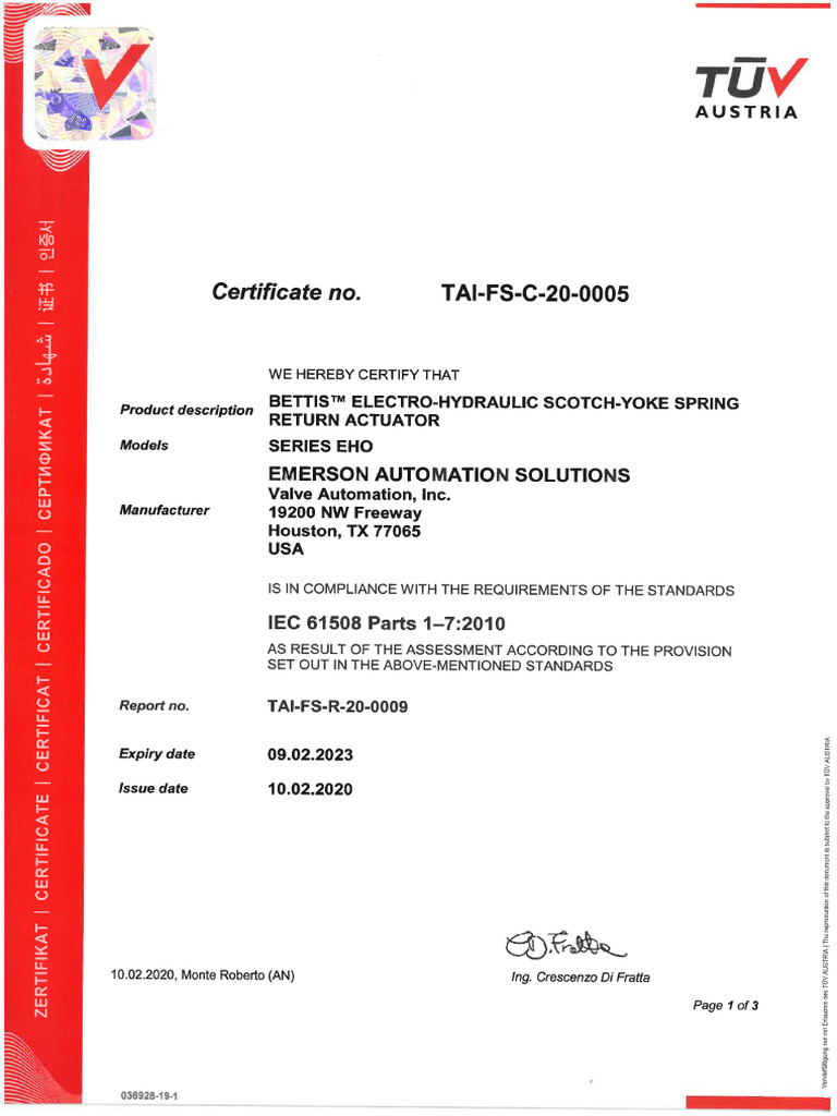Certificate of Compliance Sil Iec 61508 en 8763116 | PDF