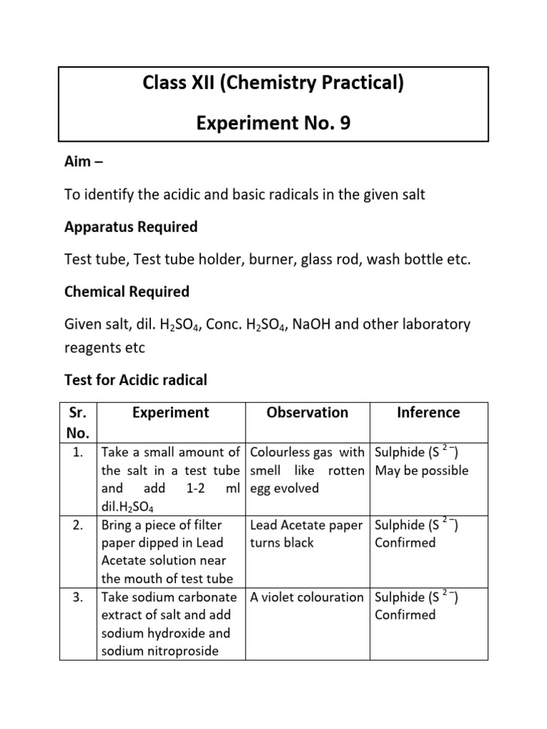 Chemistry Practical: Identifying Radicals and Functional Groups | PDF | Salt (Chemistry) | Aldehyde