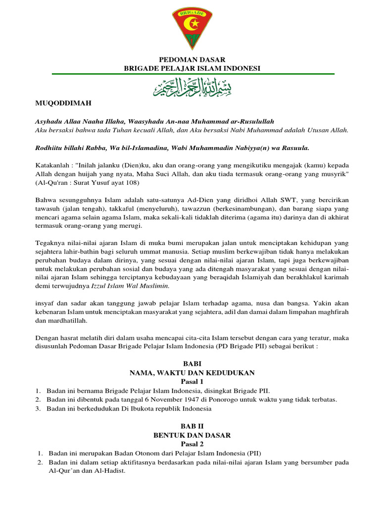PD PRT (Munas Musyawarah Nasional Brigade Pii Ke-28, 2023) | PDF