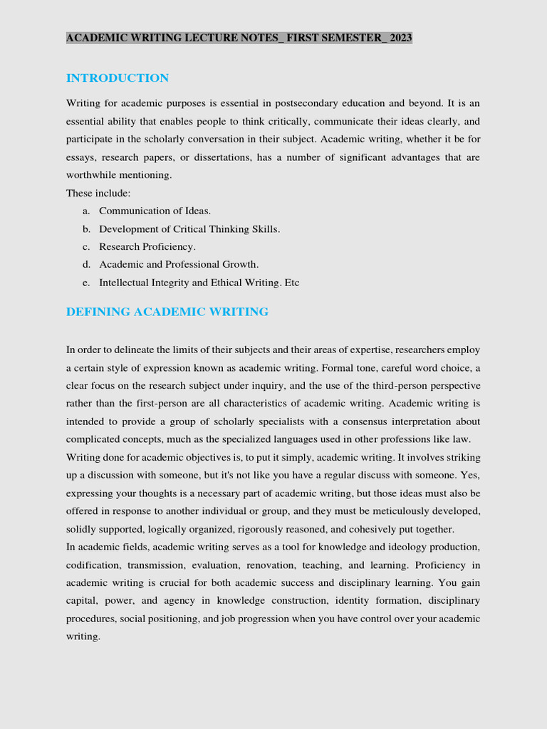 Academic Writing - Notes | PDF | Critical Thinking | Writing