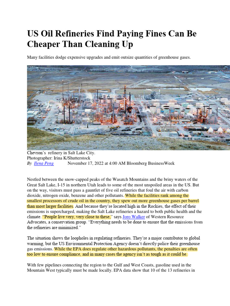 US Oil Refineries Find Paying Fines Can Be Cheaper Than Cleaning Up ...