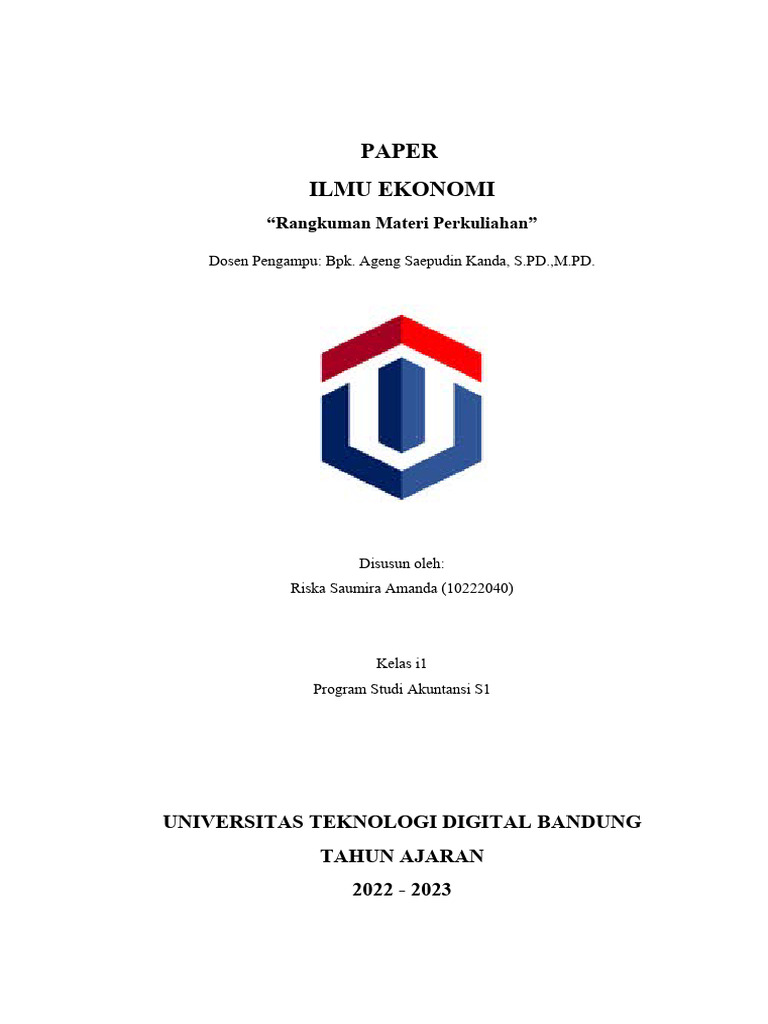 Paper Ilmu Ekonomi: "Rangkuman Materi Perkuliahan" | PDF | Komputer