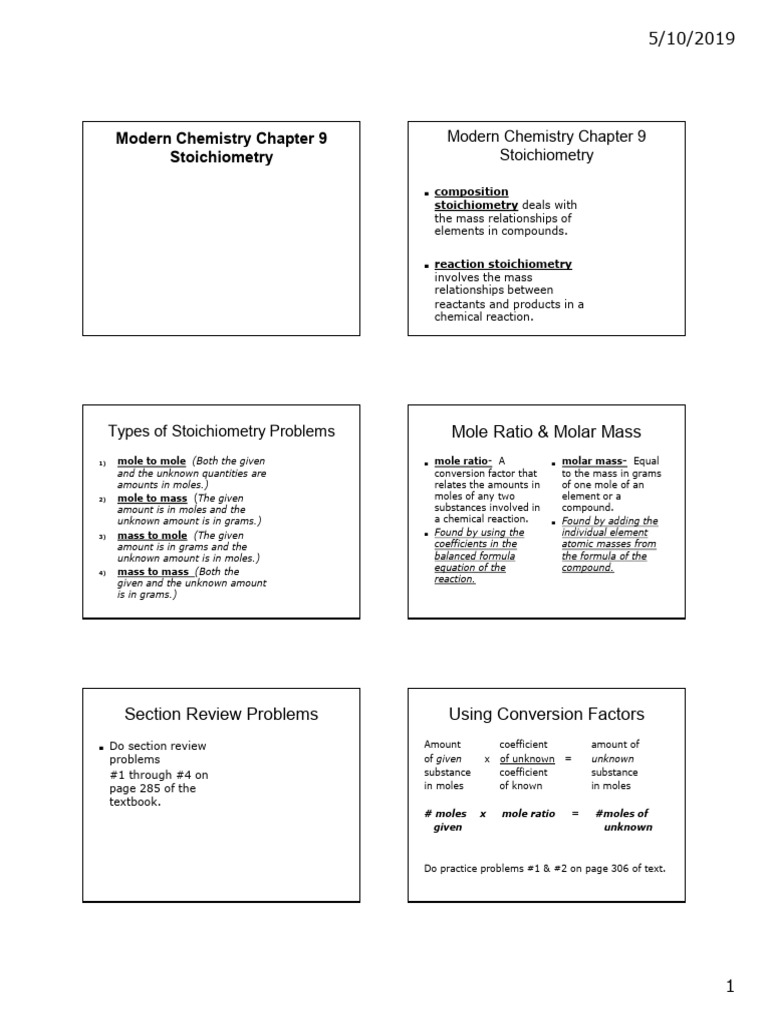 Ch.9 Stoichiometry Notes | PDF | Stoichiometry | Mole (Unit)