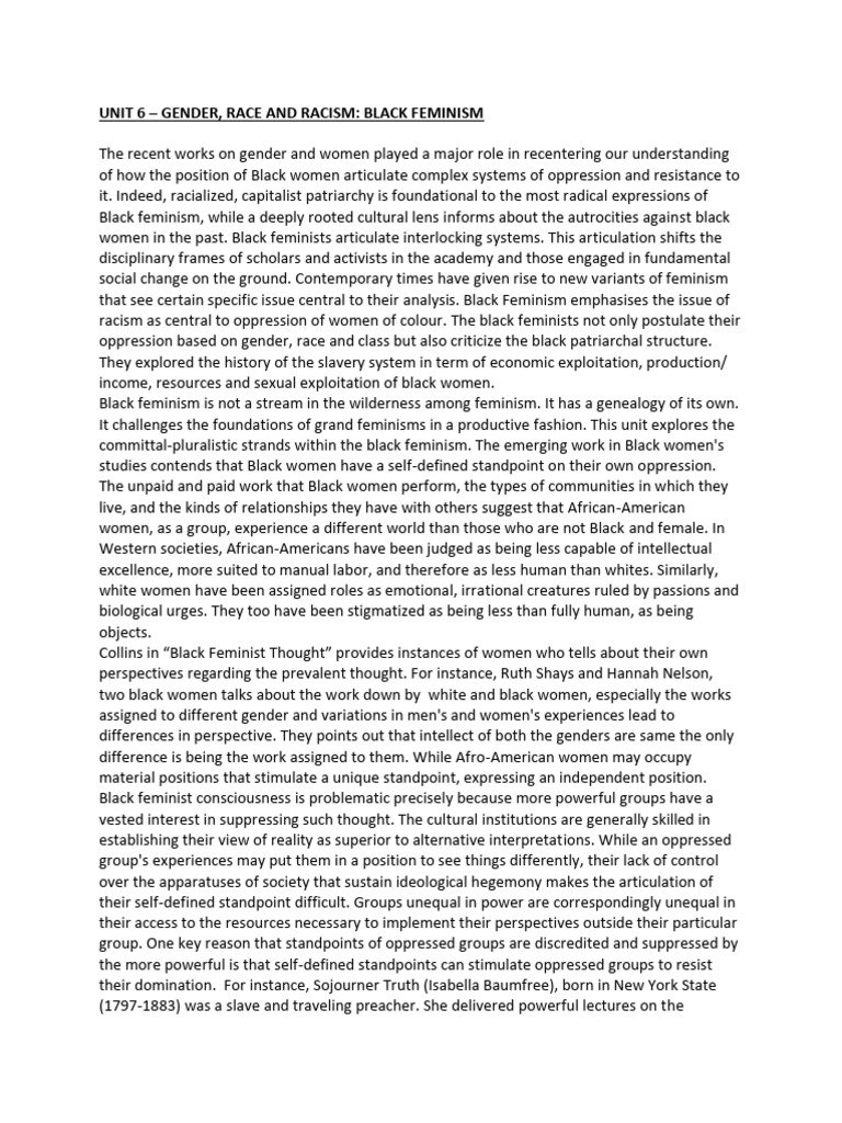 Unit 6 - Black Feminism | Download Free PDF | Intersectionality | Feminism