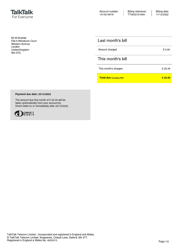 2022 12 17 YourTalkTalkBill | PDF | Payments | Banking