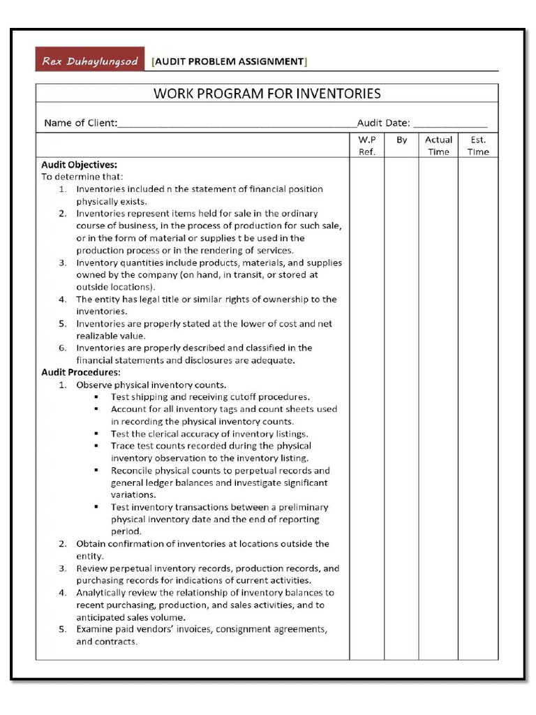 Audit Program Inventories | PDF