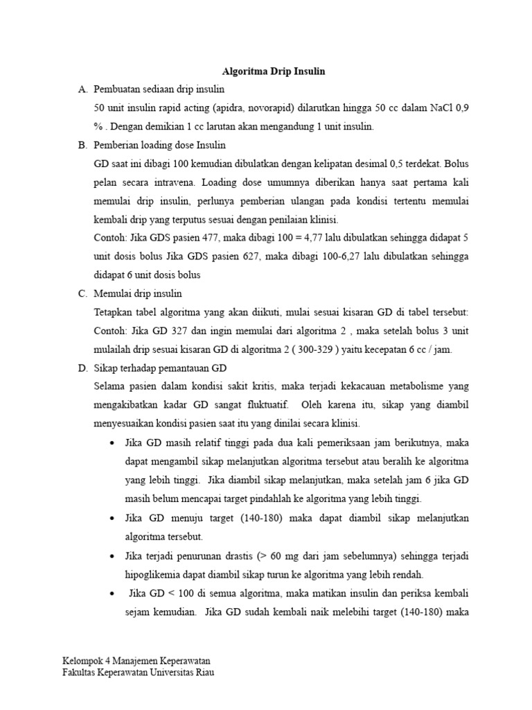 Alhoritma Drip Insulin | PDF